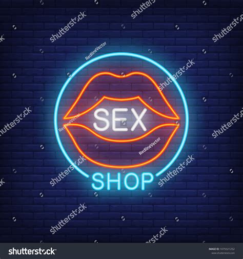 Lips Sex Shop Lettering Circle Neon Stock Vector Royalty Free