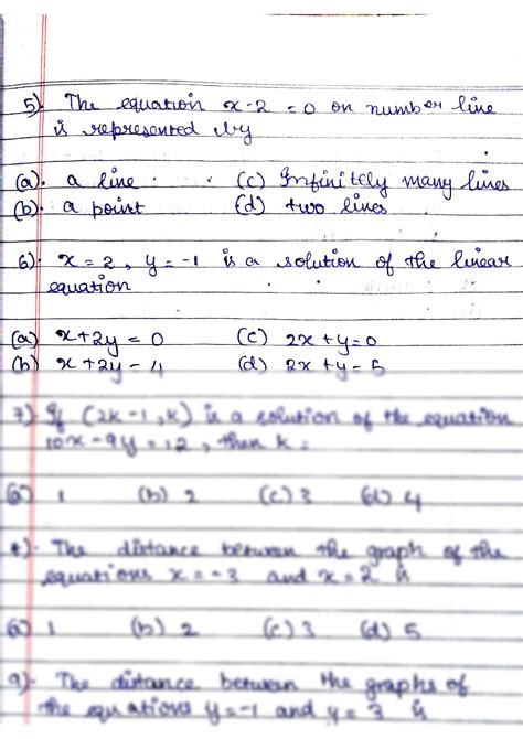 SOLUTION Maths Class Linear Equation In Two Variables Mcq Questions Studypool
