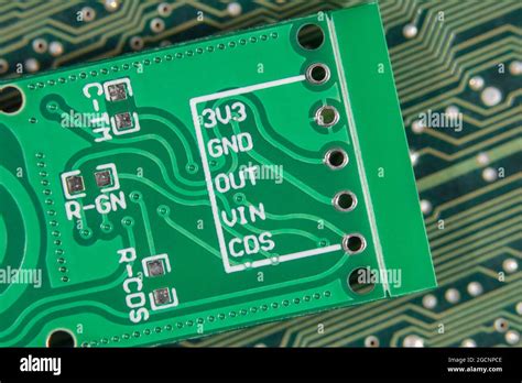 Macro Close Up Shot Of Small Circuit Board Pcb Input Holes Reverse