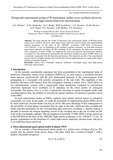 Pdf Design And Experimental Testing Of W Band Planar Surface Wave Oscillator Driven By Sheet