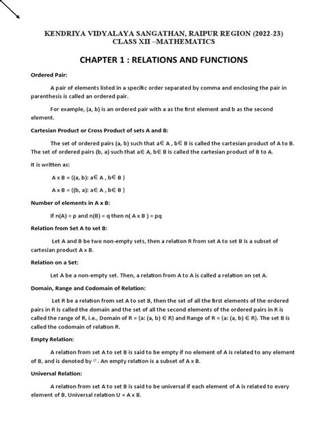 Class Xii Maths Kv Raipur Pdf Function Mathematics Matrix