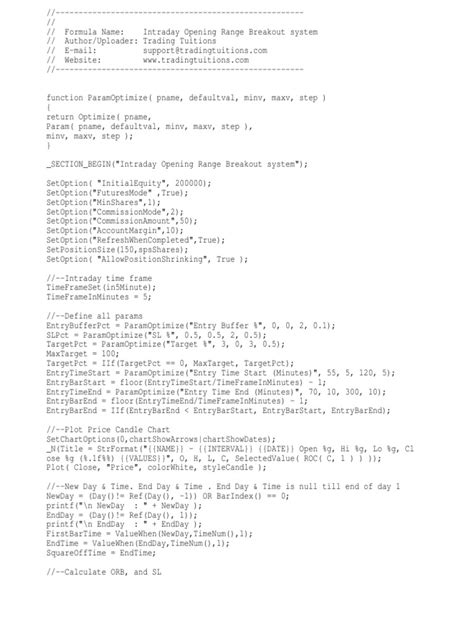 Intraday Opening Range Breakout Sysytem Afl Pdf Business