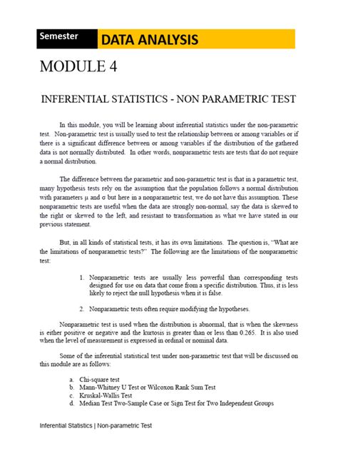 Module 6 A Inferential Statistics Non Parametric Pdf Chi Squared Test Statistics