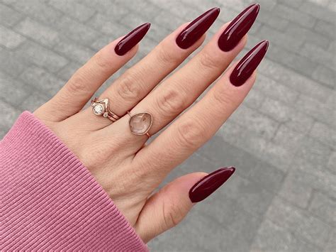Dark Red Almond Nails