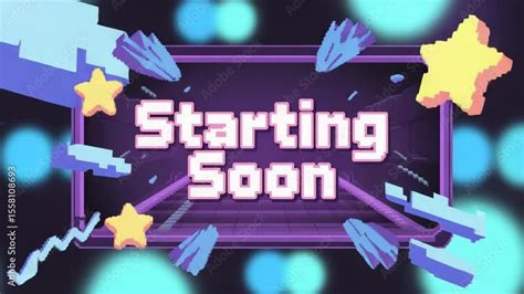 Pixelated Starting Soon Stream Overlay With Stars And Geometric