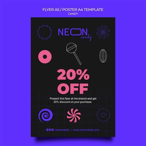 사탕 가게를위한 네온 수직 포스터 템플릿 무료 Psd 파일