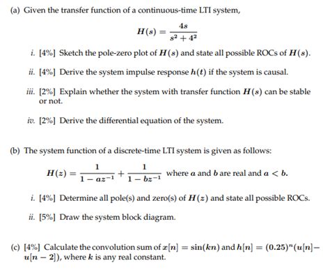 Solved A Given The Transfer Function Of A Continuous Time Chegg Com