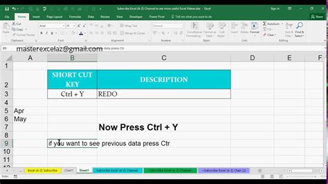 ctrl y shortcut key with example in ms excel spreadsheet 2016 youtube