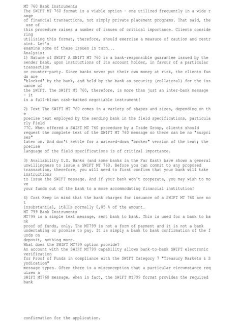 swift mt 760 and mt 799 pdf banks financial markets