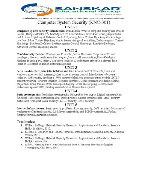 Syllabus Css 2nd Year Computer System Security Knc 301 Unit