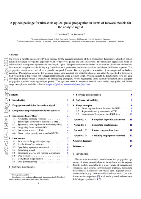 Pdf A Python Package For Ultrashort Optical Pulse Propagation In Terms Of Forward Models For
