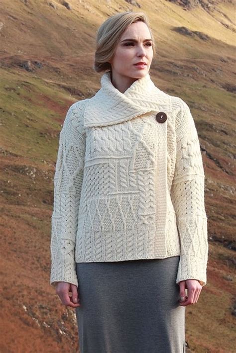 One Button Merino Aran Cardigan Aran Islands Knitwear