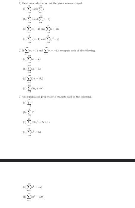 Solved 1 Determise Whether Of Not The Given Smms Are Eqmal