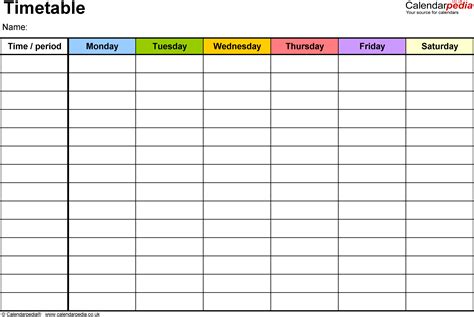 Timetable Templates For Microsoft Excel Free And Printable