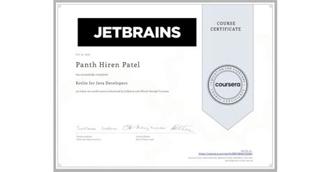 Panth Patel On Linkedin Completion Certificate For Kotlin For Java Developers