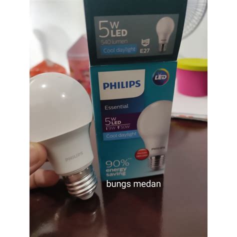 Jual LAMPU LED PHILIPS 5W BULB ESSENTIAL PUTIH 5 WATT 5WATT 5 W BERGARANSI Shopee Indonesia