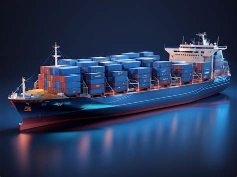 Premium Photo Luminous Voyage 3d Model Of A Container Ship With Glowing Blue Wireframe