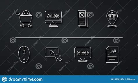 Set Line Shopping Cart, Computer Mouse, Map Pointer with Star, SEO Optimization, Advertising ...