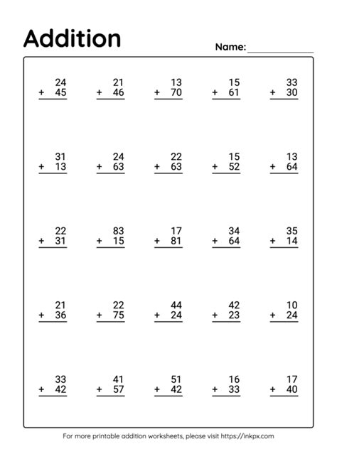 Printable 2 Digit Addition Worksheet Without Regrouping 1 · Inkpx