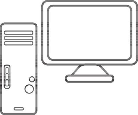 Illustration Of Black Line Art Computer Screen With Cpu 24387085 Vector Art At Vecteezy