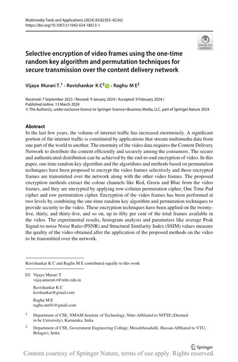 Selective Encryption Of Video Frames Using The One Time Random Key Algorithm And Permutation