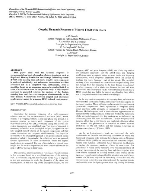 coupled dynamic response of moored fpso with risers pdf waves