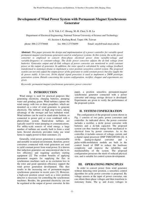 Pdf Development Of Wind Power System With Permanent Magnet Synchronous Generator