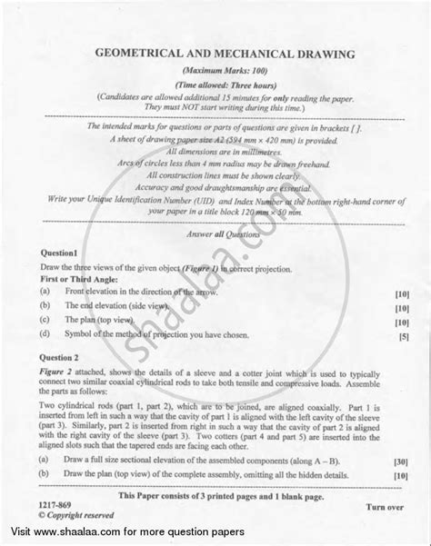 Geometrical And Mechanical Drawing ISC Commerce Class Set Question Paper With