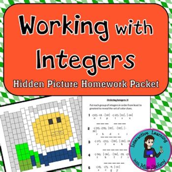 Working With Integers Homework Pack Hidden Picture TPT