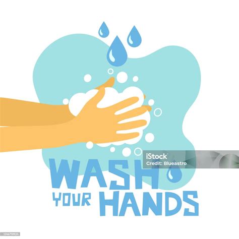 흰색 배경에 손 개념 벡터 그림을 세척합니다 비누와 물로 손을 청소하는 남자 또는 여자 귀여운 손을 씻어 문자 문자 바이러스 박테리아 및 세균 예방 건강 관리 귀여운에 대한