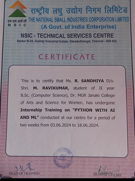 Sandhya R On Linkedin Nsic Internship Python Ai Ml