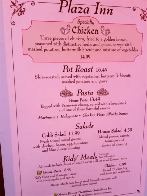 Menu At Plaza Inn Restaurant Anaheim Disneyland Park