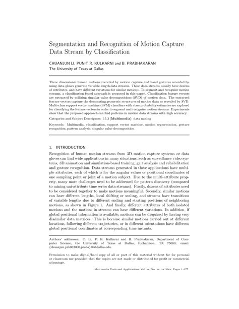 Pdf Segmentation And Recognition Of Motion Capture Data Stream By