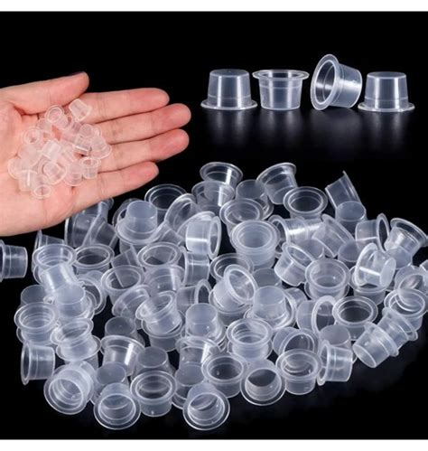 플라스틱 일회용 마이크로블레이딩 문신 잉크 컵 S M L 실리콘 영구 메이크업 안료 투명 거치대 용기 캡 벌 티몬
