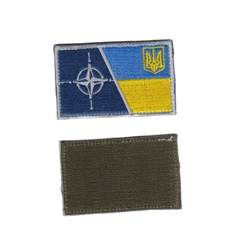 Шеврон патч на липучці Прапор НАТО Україна на кепку з тризубом 5 8см фото відгуки