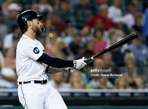 Eric Haase Of The Detroit Tigers Reacts After Striking Out Against
