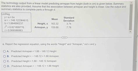 solved the technology output from a linear model predicting armspan