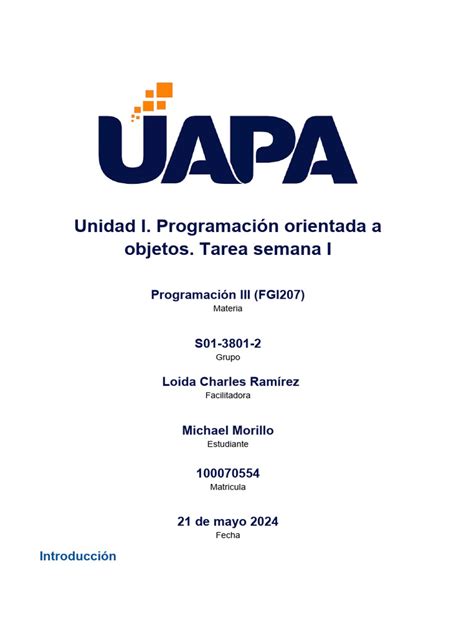 unidad i programaciÃ n orientada a objetos tarea semana i pdf