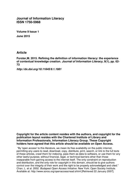 Pdf Refining The Definition Of Information Literacy The Experience Of Contextual Knowledge