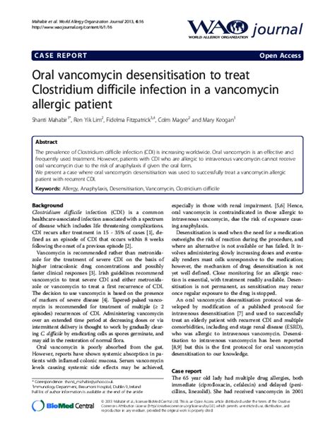 Pdf Oral Vancomycin Desensitisation To Treat Clostridium Difficile