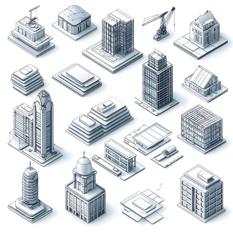 A Set Of Structure Icons Featuring Various Building Frameworks