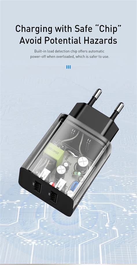 Сетевая USB зарядка Baseus, 2 USB порта, 10 Вт, евровилка, для iPhone ...