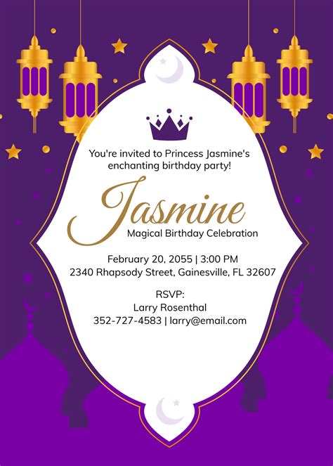 Princess Jasmine Party Invitations Princess Aladdin Jasmine Birthday