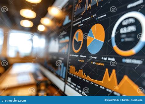 a computer screen with many different graphs and numbers stock image