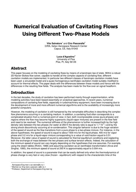 Pdf Numerical Evaluation Of Cavitating Flows Using Different Two Phase Models