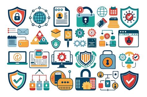 Colorful Icons Represent Various Aspects Of Cybersecurity Data Protection And Online Privacy