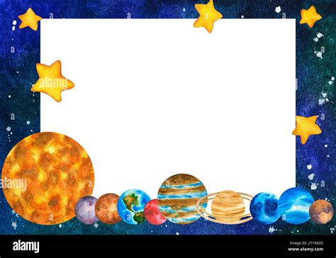 Frame Planets Of The Solar System Border Illustration On Background Of Outer Space With Stars