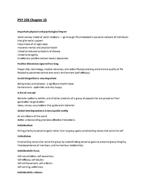 PSY 203 Chapter 15 contin - PSY 203 Chapter 15 Important physical and ...
