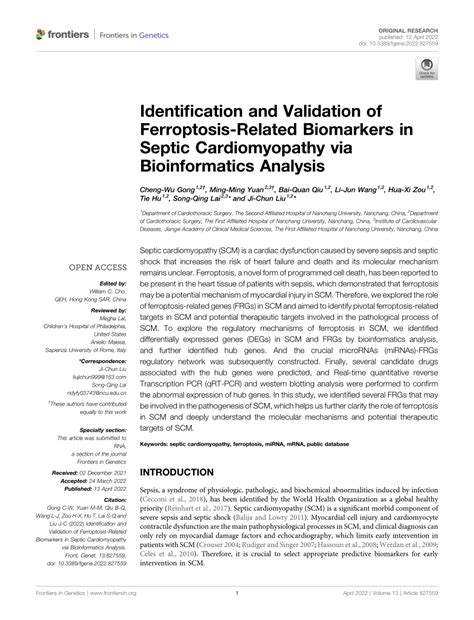[pdf] Identification And Validation Of Ferroptosis Related Biomarkers