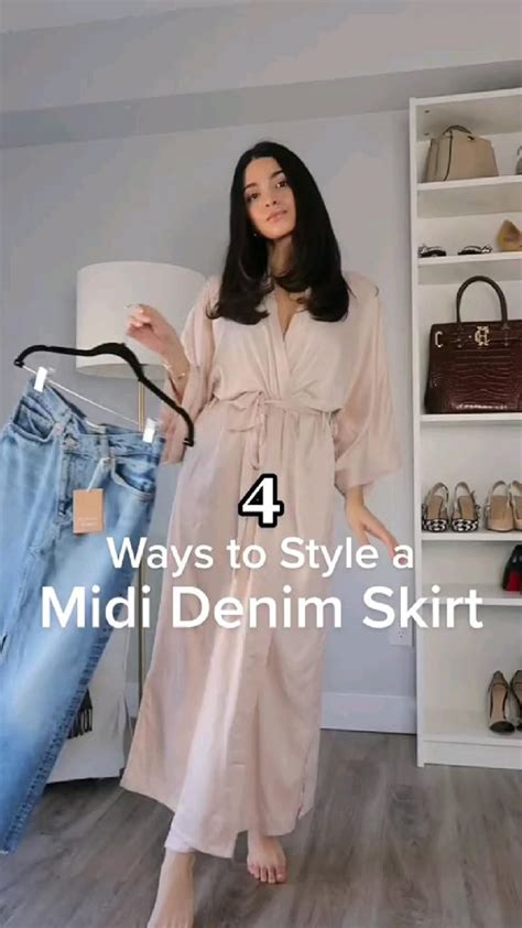 4 Ways To Style A Midi Denim Skirt Fashion Hacks Clothes Diy Denim